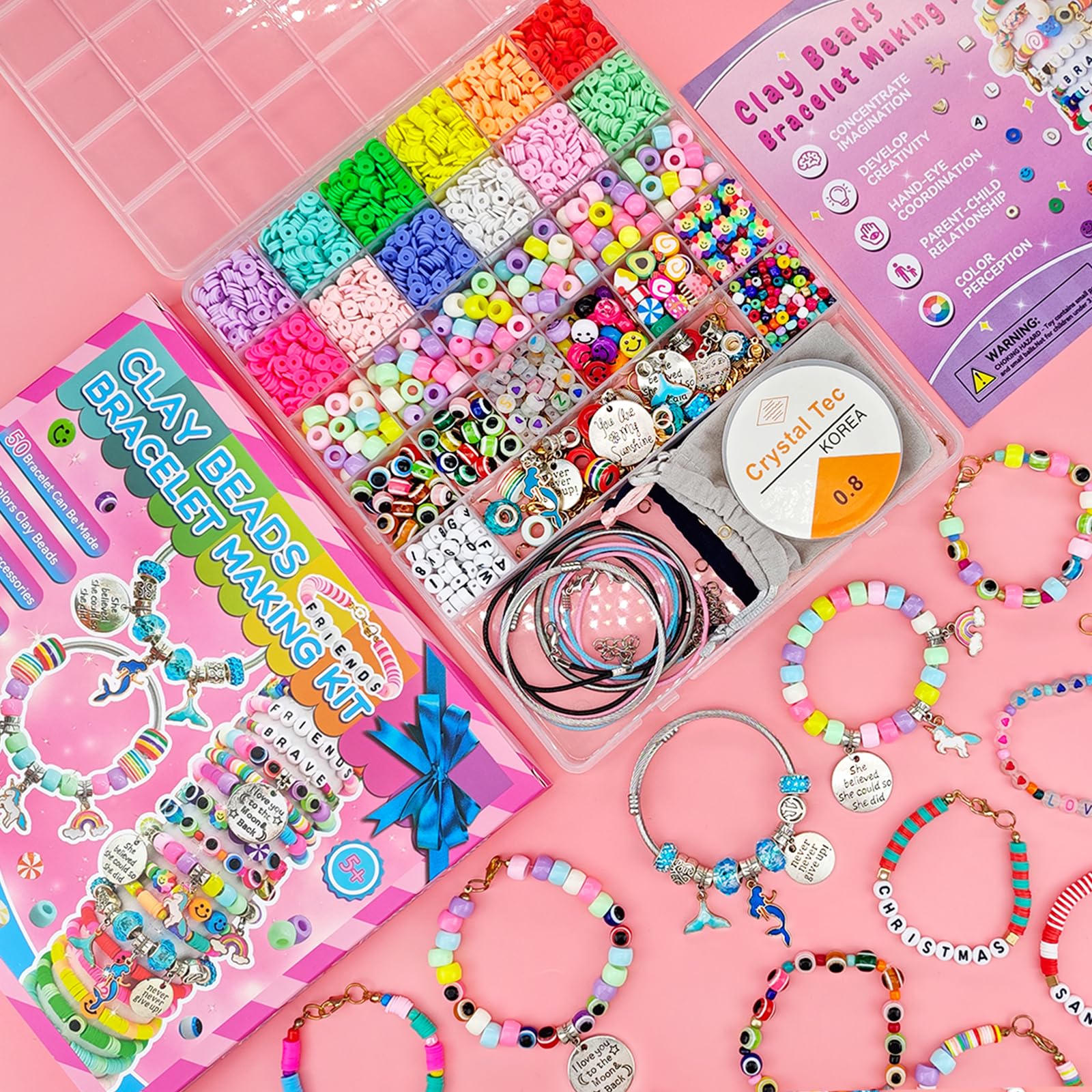 leitait Girls Toys Bracelet Making Kit -3400pcs Beads for Charm Jewelry Making Kit Supplies, Unicorn/Mermaid Crafts Birthday Christmas Gifts for Girls Ages 5 6 7 8 9 10 11 12 Years Old