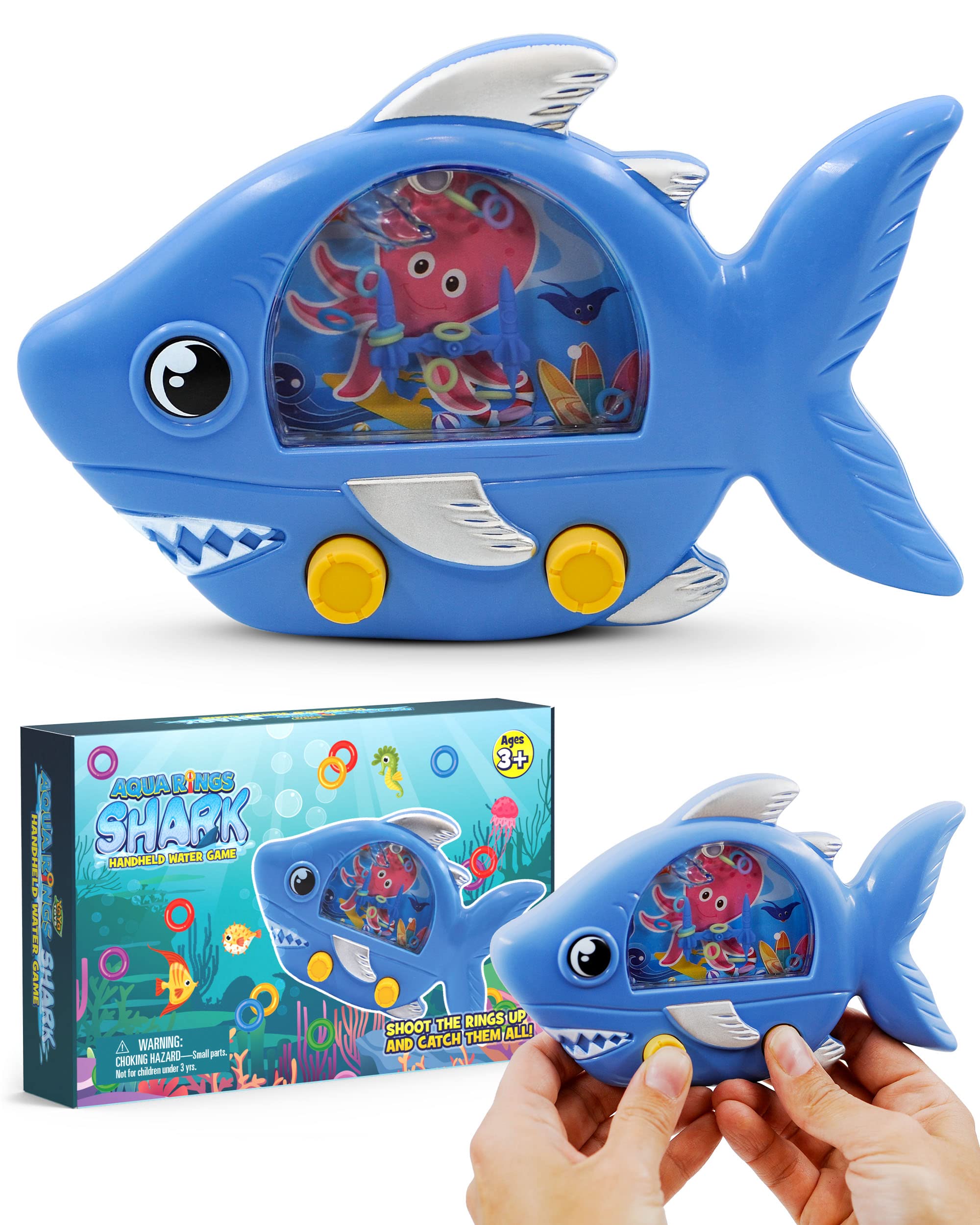 YoYa Toys Aqua Rings Shark Handheld Game for Kids - Retro Toys and Nostalgic Car Activities for Kids - Portable Road Trip Toys and Calming Travel Games - Great Shark Toys Gift and Party Favors