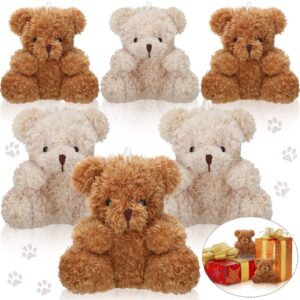 6 pieces mini bear plush stuffed 4 inch small bear bulk animal toys for baby shower party favors tiny soft bear doll gifts for graduation keychain bag charm supplies (brown, apricot)