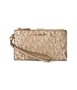 michael kors jet set double zip wristlet camel multi one size