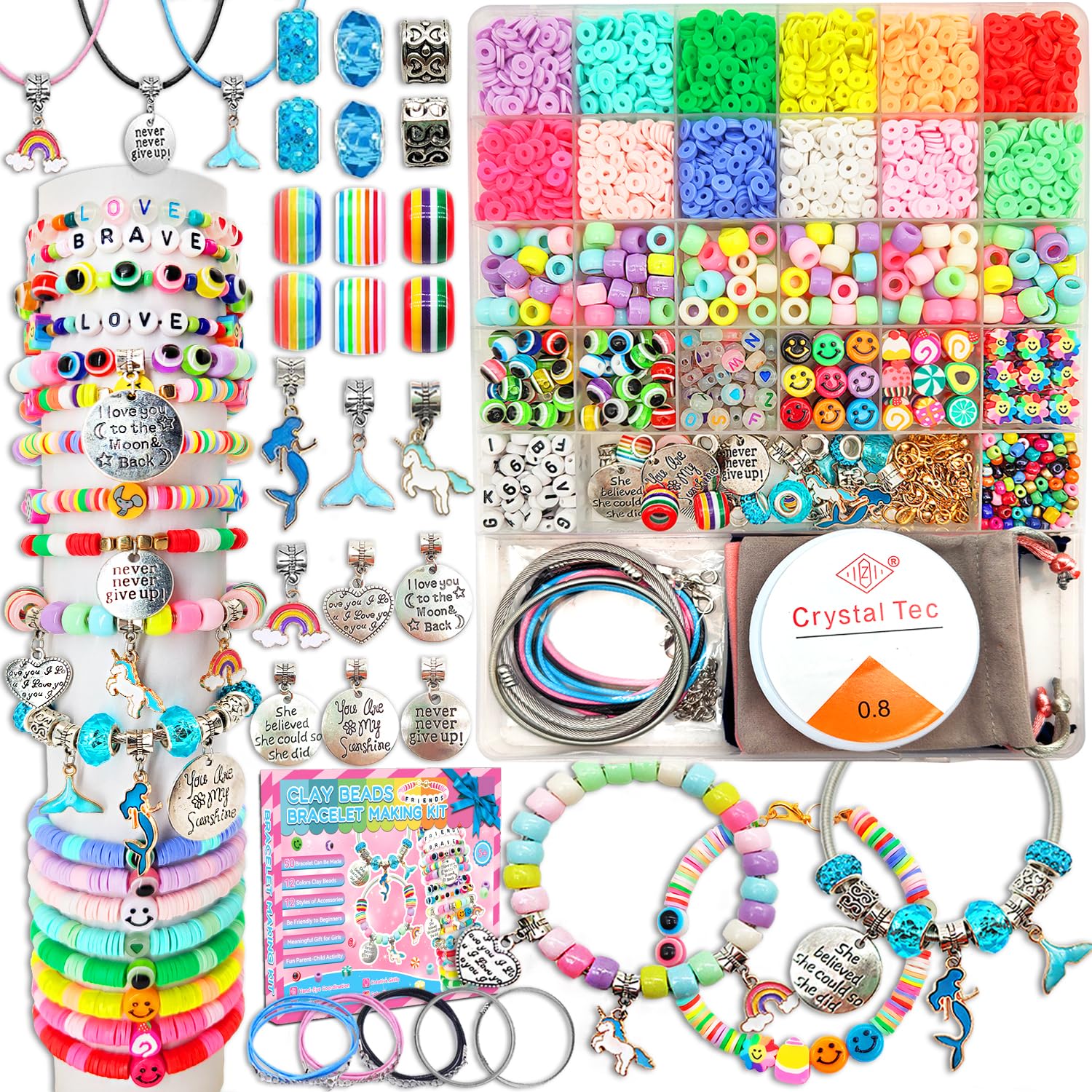 leitait Girls Toys Bracelet Making Kit -3400pcs Beads for Charm Jewelry Making Kit Supplies, Unicorn/Mermaid Crafts Birthday Christmas Gifts for Girls Ages 5 6 7 8 9 10 11 12 Years Old