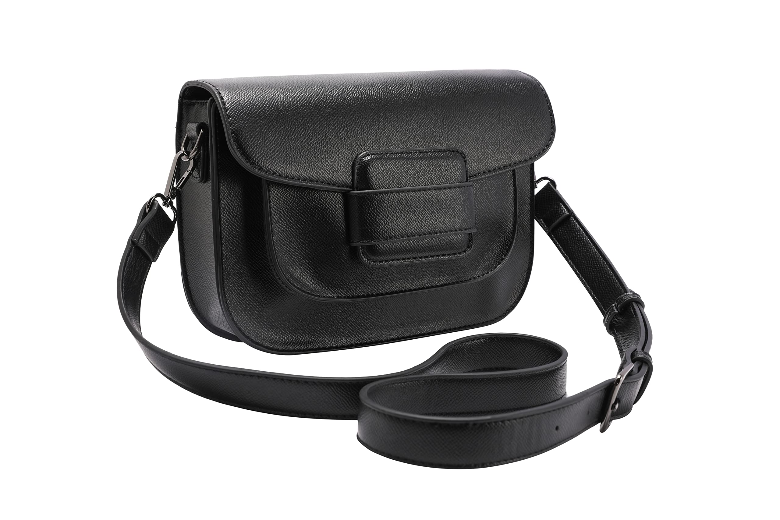 Daisy Rose Cross Body Bag with Magnet Closure - PU Vegan Leather Shoulder Bag - BLACK