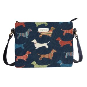 signare tapestry crossbody bag shoulder purse for women in dachshund dog design (xb02-dach)