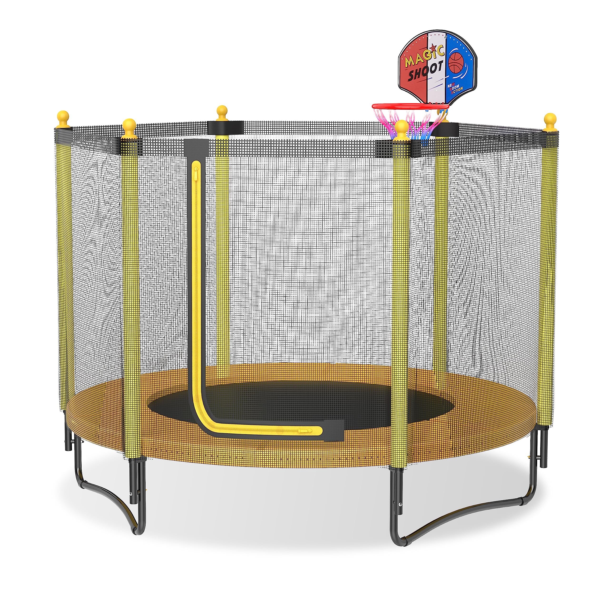 Kids Trampoline with Safety Enclosure Net, 5FT Toddler Indoor & Outdoor Trampoline/w Basketball Hoop for Boys and Girls Age 1-8