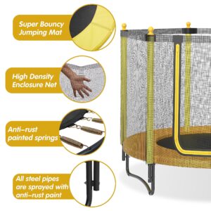 Kids Trampoline with Safety Enclosure Net, 5FT Toddler Indoor & Outdoor Trampoline/w Basketball Hoop for Boys and Girls Age 1-8