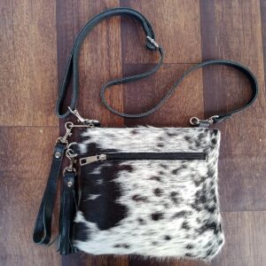 Cowhide Purse Crossbody Handbag Clutch Black White Cow Hide Hair on Calf Hide Leather Fur | Women Cowhide Crossbody Purse Bag Medium