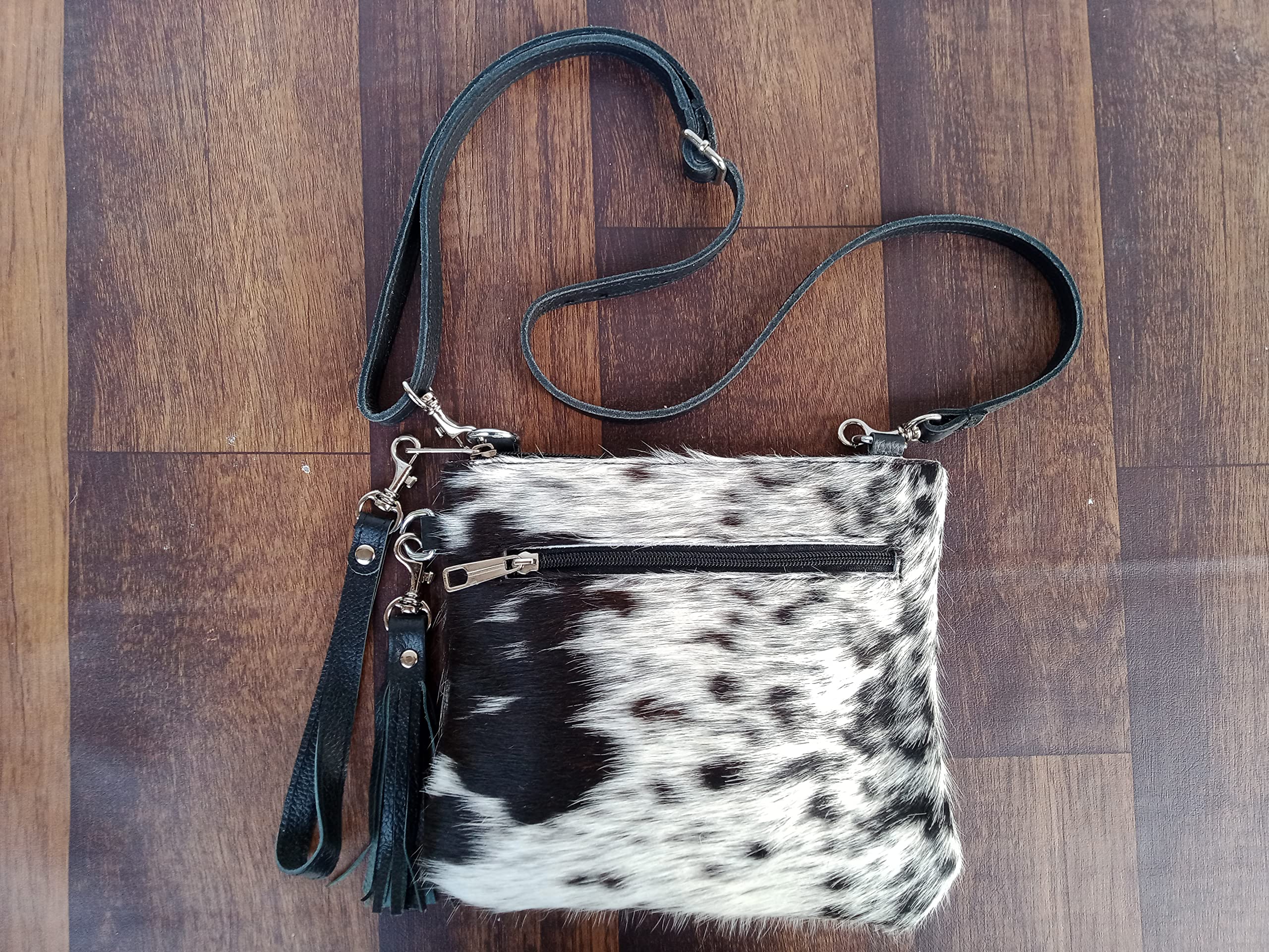 Cowhide Purse Crossbody Handbag Clutch Black White Cow Hide Hair on Calf Hide Leather Fur | Women Cowhide Crossbody Purse Bag Medium