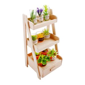 11 pieces miniature wooden bookshelf & mini potted plants set vintage mini house furniture mini plant shelf kit for miniature fairy garden decoration