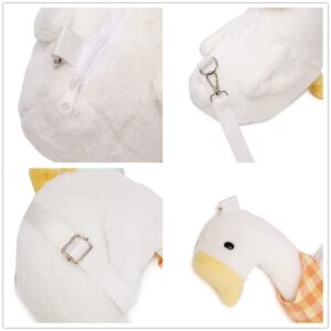 LOXOMU Cute Plush Duck Crossbody Bag, Animals Kawaii Coin Purse Soft Plush Shoulder Bag,Cartoon Crossbody Bag for Women (White)