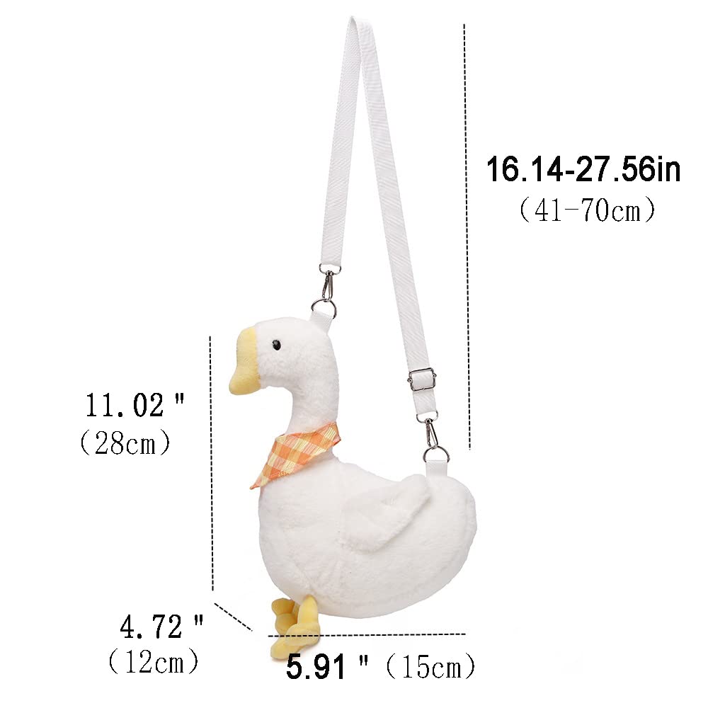 LOXOMU Cute Plush Duck Crossbody Bag, Animals Kawaii Coin Purse Soft Plush Shoulder Bag,Cartoon Crossbody Bag for Women (White)