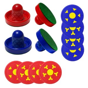 joovon air hockey pushers and air hockey pucks, non-slip strikers and dynamic pucks for air hockey table game for adults and kids,replacement accessories for game tables (red and blue)