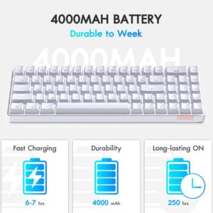 A.JAZZ AK692 Compact Hot-Swappable Wireless Number Pad Mechanical Gaming Keyboard 5.0 Bluetooth Type C Wired Mode 4000 mAh Rechargable Light up for Mac Laptop IP ad PC Phone PS4 Gamer Office - White