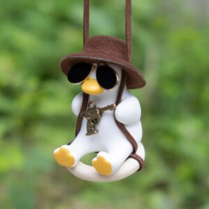 Trvl Fielder Super Cute Anime Car Accessories - Swinging Duck Car Hanging Ornament for Rear View Mirror - Delightful Car Accessories and Decorate (White - Fat Cowboy)