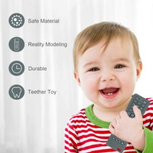 2Pack Silicone Baby Teething Toys, Soft Chew Toys with TV Remote Control Shape, Teether Early Educational Sensory Toy for Babies 3-12 Months Boys or Girls(Grey+White)