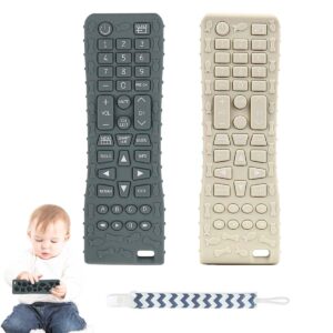 2pack silicone baby teething toys, soft chew toys with tv remote control shape, teether early educational sensory toy for babies 3-12 months boys or girls(grey+white)