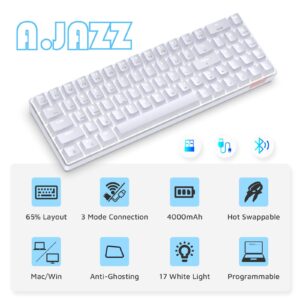 A.JAZZ AK692 Compact Hot-Swappable Wireless Number Pad Mechanical Gaming Keyboard 5.0 Bluetooth Type C Wired Mode 4000 mAh Rechargable Light up for Mac Laptop IP ad PC Phone PS4 Gamer Office - White