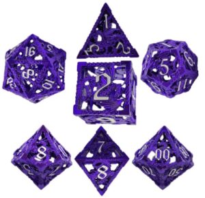 hollow metal dnd dice set/dungeons and dragons accessories/d and d dice starter kit/role playing game dice/dragon dice game set d&d /d4 d8 d10 d12 d20 (purple)