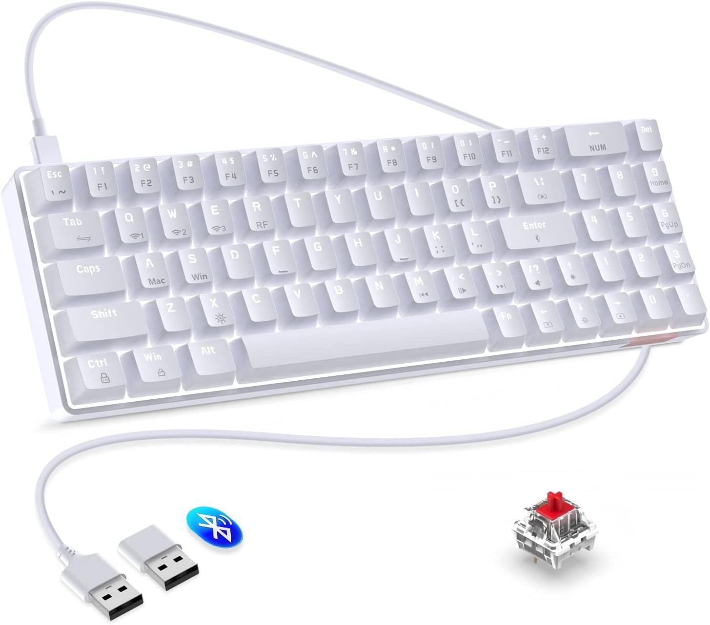 A.JAZZ AK692 Compact Hot-Swappable Wireless Number Pad Mechanical Gaming Keyboard 5.0 Bluetooth Type C Wired Mode 4000 mAh Rechargable Light up for Mac Laptop IP ad PC Phone PS4 Gamer Office - White