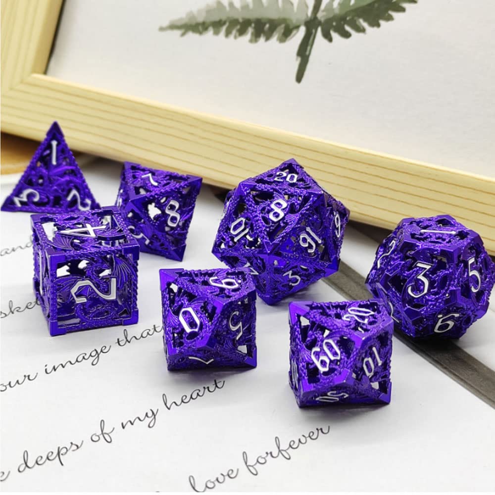 Hollow Metal DND Dice Set/Dungeons and Dragons Accessories/D and D Dice Starter Kit/Role Playing Game Dice/Dragon Dice Game Set D&D /D4 D8 D10 D12 D20 (Purple)