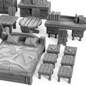 3DEGOS Tavern Bedroom Furniture Set DND Terrain 28mm for Dungeons and Dragons, D&D, Pathfinder, Warhammer 40k, RPG, Miniatures, Age of Sigmar, Tabletop, D and D, Dungeons and Dragons Gifts