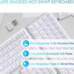 A.JAZZ AK692 Compact Hot-Swappable Wireless Number Pad Mechanical Gaming Keyboard 5.0 Bluetooth Type C Wired Mode 4000 mAh Rechargable Light up for Mac Laptop IP ad PC Phone PS4 Gamer Office - White