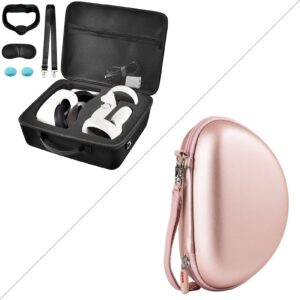 hard carrying case for oculus quest 2 all-in-one vr gaming headset with rose gold carrying case compatible for beats solo3 / beats solo2