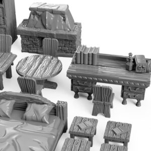 3DEGOS Tavern Bedroom Furniture Set DND Terrain 28mm for Dungeons and Dragons, D&D, Pathfinder, Warhammer 40k, RPG, Miniatures, Age of Sigmar, Tabletop, D and D, Dungeons and Dragons Gifts