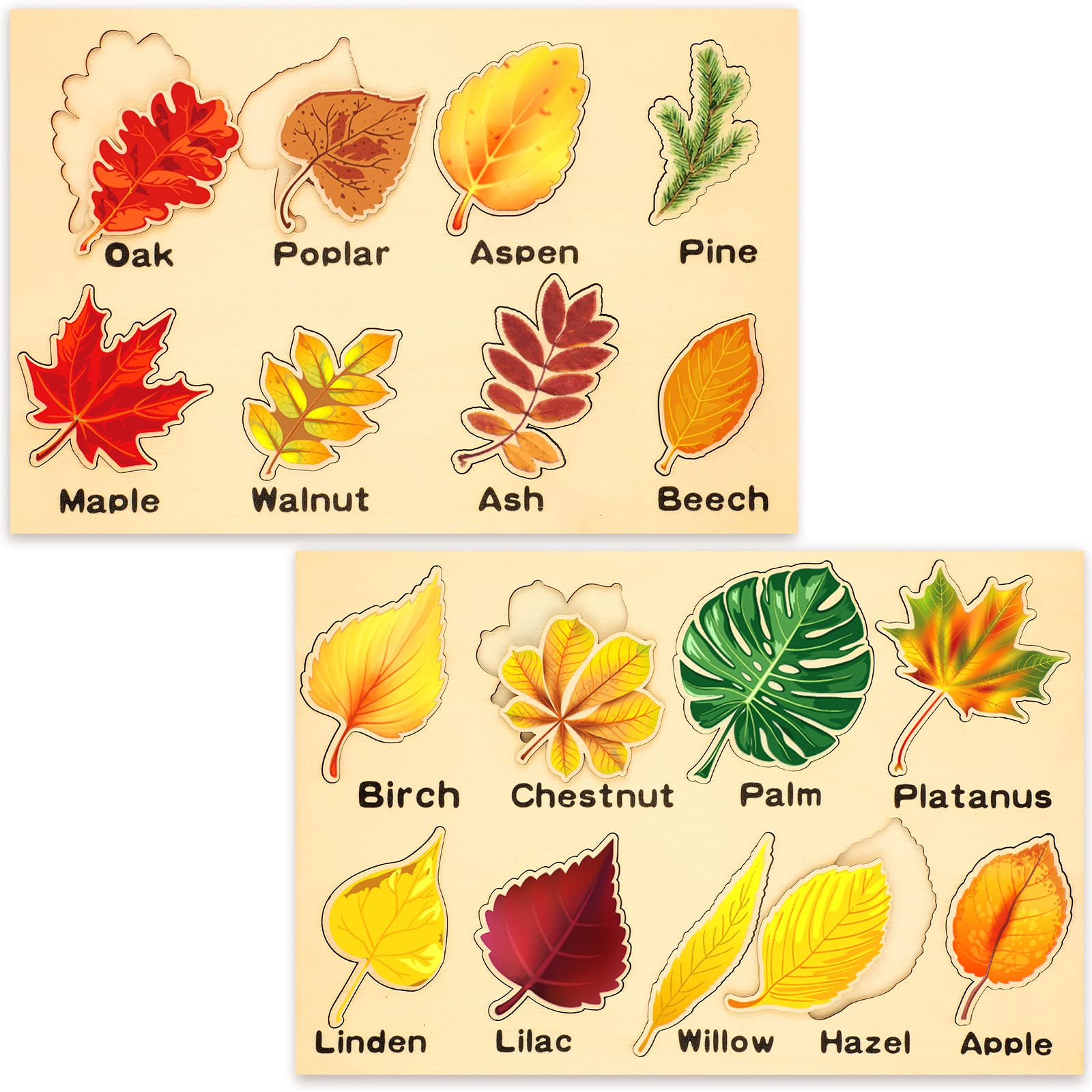 Kathfly 2 Pieces Leaf Wooden Jigsaw Puzzles Leaf Puzzle Montessori Toy Montessori Puzzle Early Educational Learning Puzzle for Birthday Gift Early Education School (Cute)