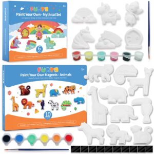 funto paint your own unicorn and animal, 16 figurines arts and crafts set for kids, ceramics to paint, steam projects creative activity diy toys gift for boys & girls age 3+, with paint & brushes