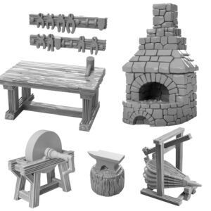 3degos smithy tools blacksmith furniture set dnd terrain 28mm for dungeons and dragons, d&d, pathfinder, warhammer 40k, rpg, miniatures, age of sigmar, tabletop, d and d, dungeons and dragons gifts