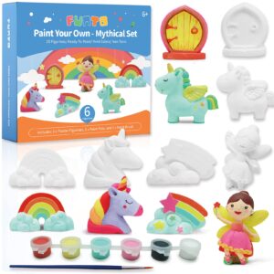 Funto Paint Your Own Unicorn and Dinosaur, 12 Figurines Arts and Crafts for Kids, Ceramics to Paint, STEAM Projects Creative Activity DIY Toys Gift for Boys & Girls Age 3 4 5 6+, with Paint & Brushes