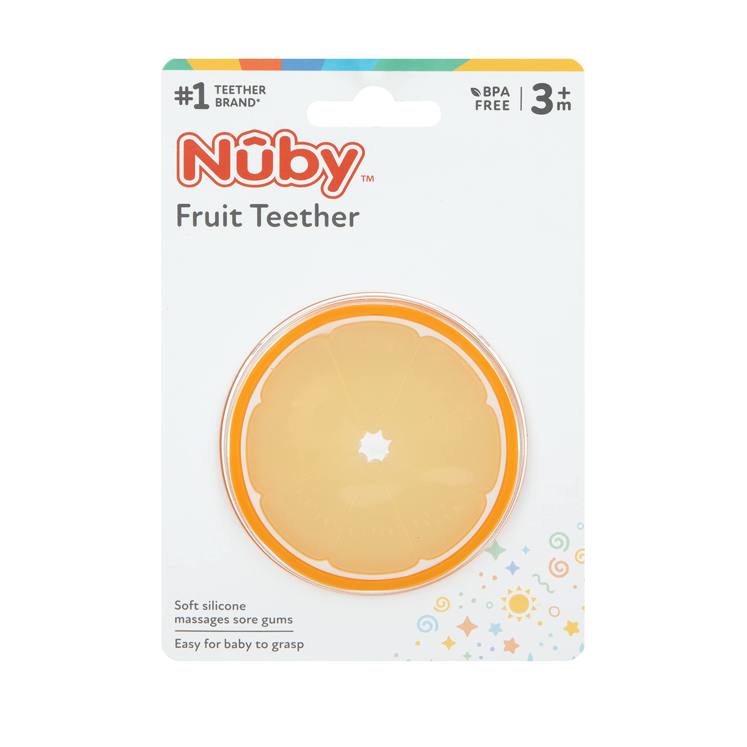 Nuby 100% Silicone Fruit Teether, Orange, 3M+