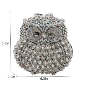 UMREN Cute Owl Clutch Women Crystal Evening Bags Luxury Handbag Rhinestone Wedding Party Purse Silver