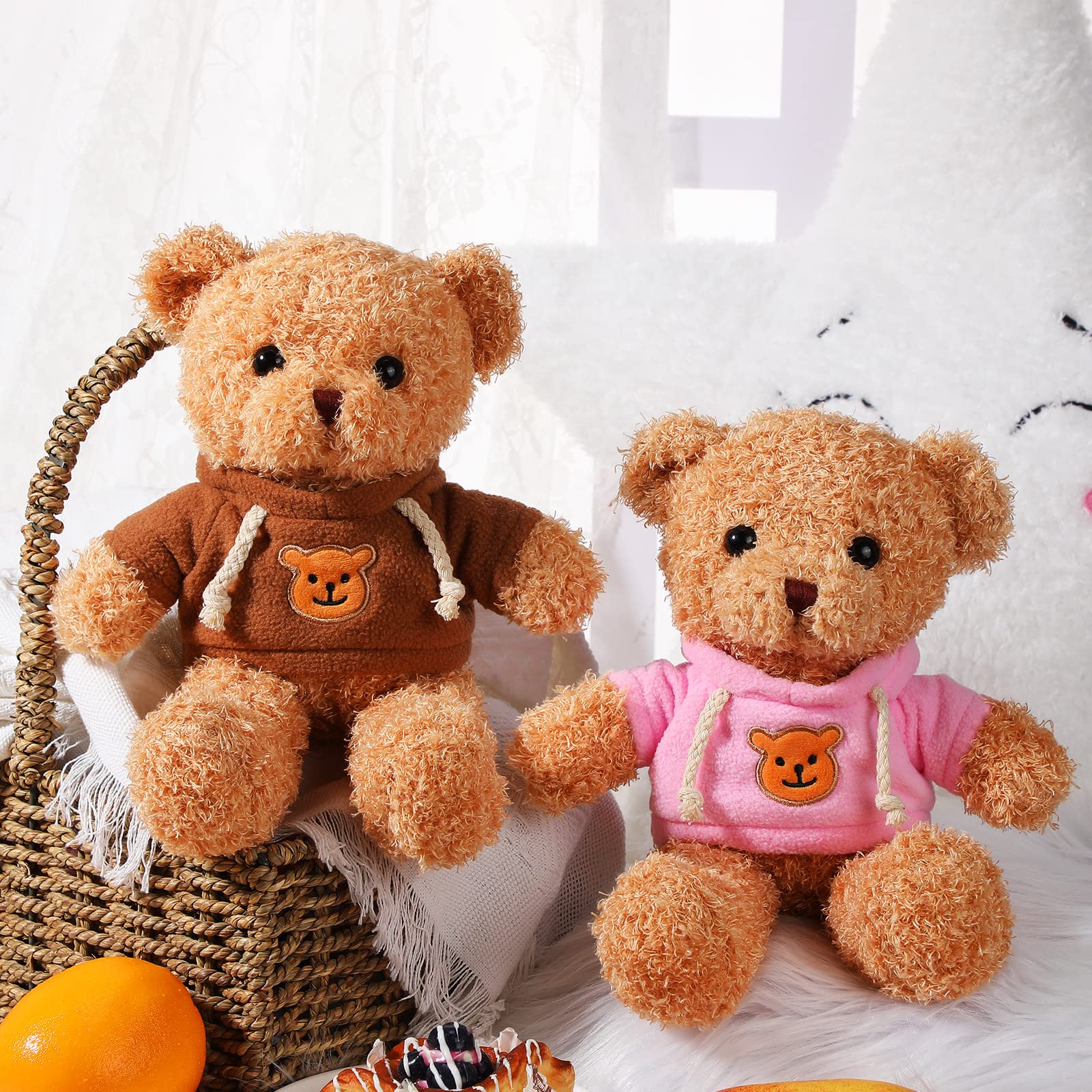 Aoriher 2 Pieces Stuffed Bears Animal Plush Gifts Prom 11.8 Inch Soft Bear Clothes Bear Plush for Christmas Newlyweds Mom Grandma Women Baby Shower Valentine Party Favor