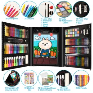 Florarich Art Supplies Set for Kids, 274 PCS Drawing Art Kits for Kids 6-9-12 Girls Boys, Double Sided Trifold Easel, with Oil Pastels, Crayons, Colored Pencils, Sketch Pad