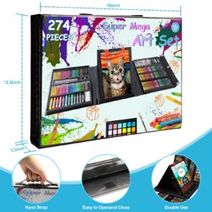 Florarich Art Supplies Set for Kids, 274 PCS Drawing Art Kits for Kids 6-9-12 Girls Boys, Double Sided Trifold Easel, with Oil Pastels, Crayons, Colored Pencils, Sketch Pad