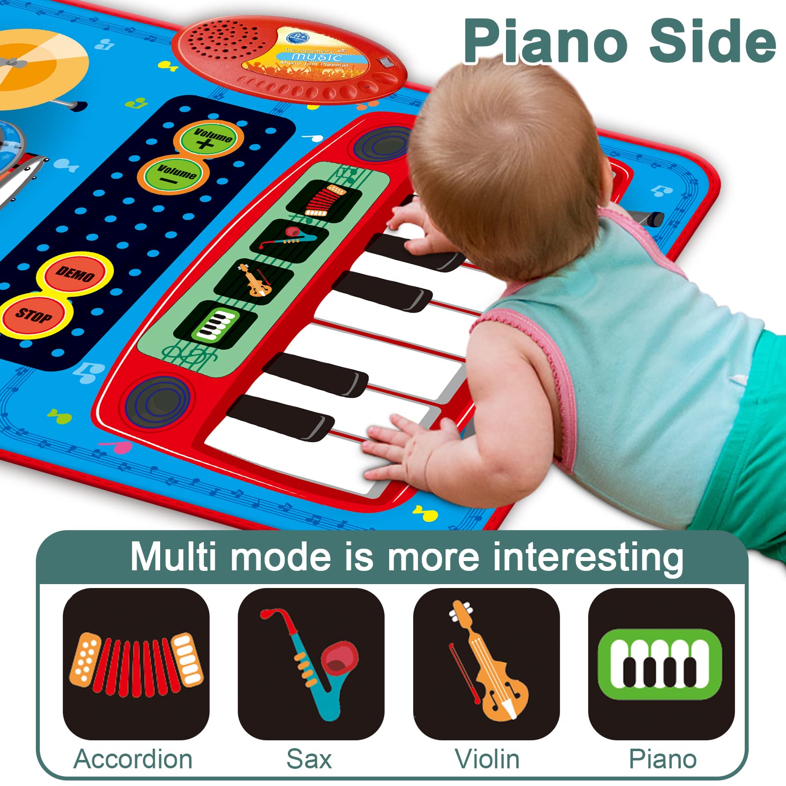 PRAGYM Baby Toys for 1 Year Old Boys & Girls, 2 in 1 Musical Toys, Toddler Piano & Drum Mat with 2 Sticks, Learning Floor Blanket, Birthday Gifts for 1 2 3 Year Old Boys & Girls