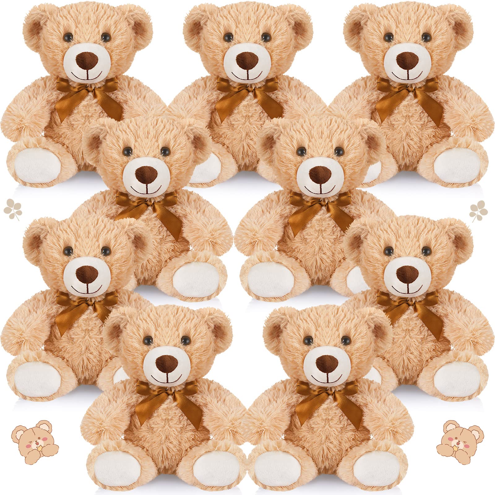 HyDren 9 Pcs 14 Inch Wedding Gift Bear Stuffed Animals Bears Soft Plush Bears Cute Bears Dolls for Baby Shower Birthday Valentine Gift Home Decoration (Light Brown)