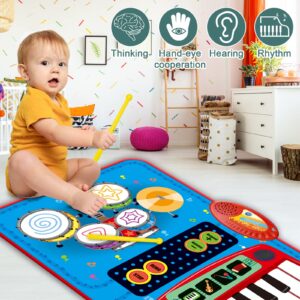 PRAGYM Baby Toys for 1 Year Old Boys & Girls, 2 in 1 Musical Toys, Toddler Piano & Drum Mat with 2 Sticks, Learning Floor Blanket, Birthday Gifts for 1 2 3 Year Old Boys & Girls