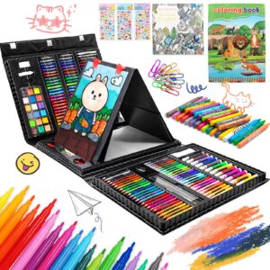 florarich art supplies set for kids, 274 pcs drawing art kits for kids 6-9-12 girls boys, double sided trifold easel, with oil pastels, crayons, colored pencils, sketch pad