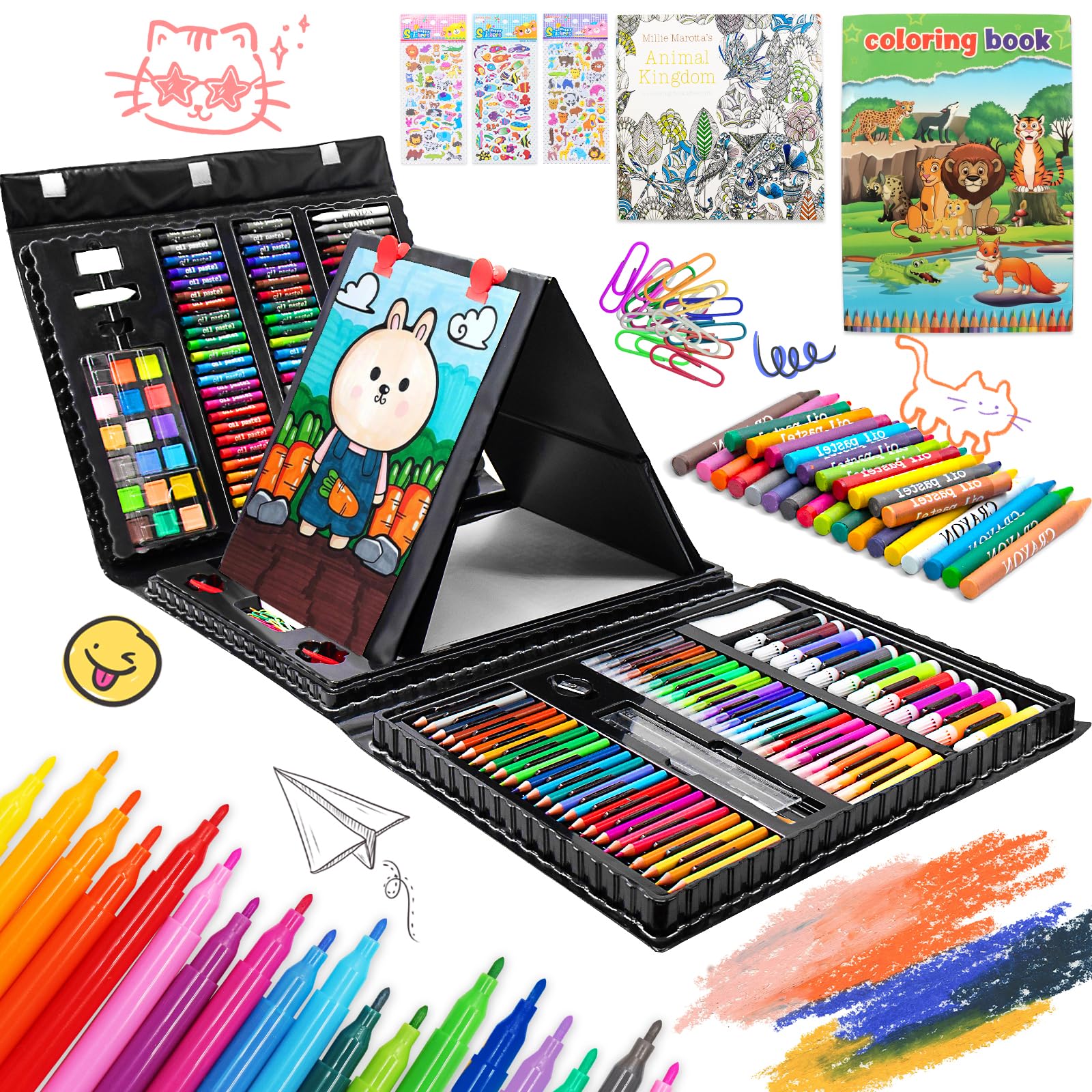 Florarich Art Supplies Set for Kids, 274 PCS Drawing Art Kits for Kids 6-9-12 Girls Boys, Double Sided Trifold Easel, with Oil Pastels, Crayons, Colored Pencils, Sketch Pad