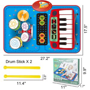 PRAGYM Baby Toys for 1 Year Old Boys & Girls, 2 in 1 Musical Toys, Toddler Piano & Drum Mat with 2 Sticks, Learning Floor Blanket, Birthday Gifts for 1 2 3 Year Old Boys & Girls