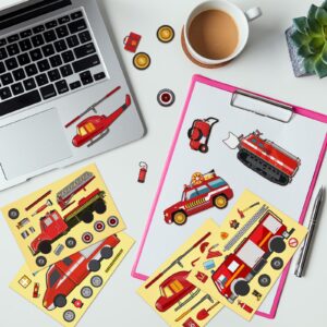 48 Sheets Truck Party Favors Make Your Own Truck Stickers Kits Bulk with 8 Designs Firefighter Red Pickup Patient Trucks Emergency Vehicle for Kindergarten, Festival Present (Fire Engine)