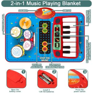 PRAGYM Baby Toys for 1 Year Old Boys & Girls, 2 in 1 Musical Toys, Toddler Piano & Drum Mat with 2 Sticks, Learning Floor Blanket, Birthday Gifts for 1 2 3 Year Old Boys & Girls