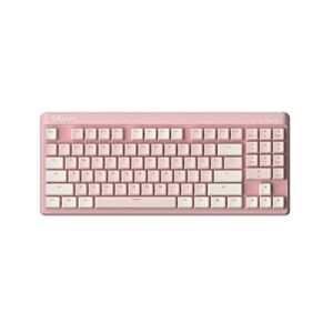 delux 80% wireless mechanical keyboard - rgb backlit, hot swappable 89 keys, us layout, linear, quiet yellow switches, pbt keycaps - multi-device gaming (km18-pink)