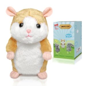 yh yuhung interactive talking hamster toy repeats what you say, mimics your voice with high-pitched tone & head nodding, soft, durable plush hamster stuffed animal repeating toy for kids