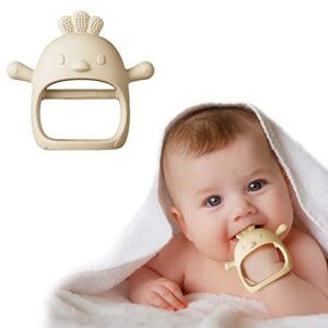 silicone baby teether toy .dust-proof infants chew toys & soothing pacifier 2-in-1，anti-dropping silicone baby wrist teether soothing pacifier(1 packs) beige