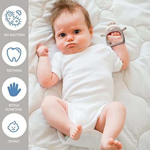 Silicone Baby Teether Toy .Dust-Proof Infants Chew Toys & Soothing Pacifier 2-in-1，Anti-Dropping Silicone Baby Wrist Teether Soothing Pacifier(1 Packs) Beige