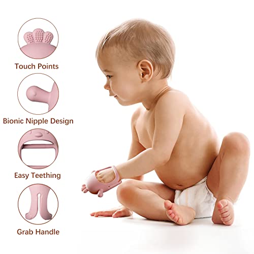 Silicone Baby Teether Toy .Dust-Proof Infants Chew Toys & Soothing Pacifier 2-in-1，Anti-Dropping Silicone Baby Wrist Teether Soothing Pacifier(1 Packs) Beige