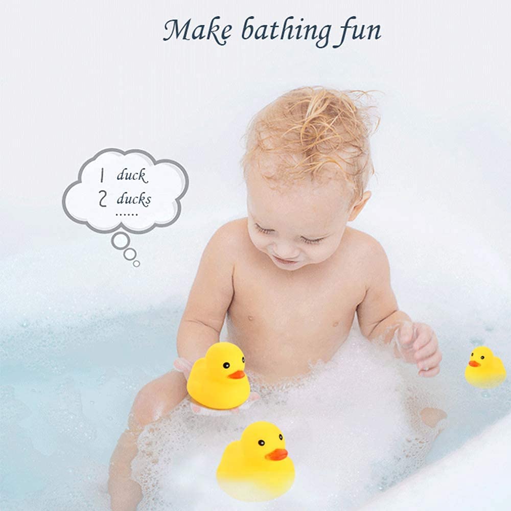 50-Pieces Float & Squeak Mini Rubber Duck Baby Bath Ducky Sound Shower Toys for Kids, Mini Round Eye Rubber Ducks Baby Shower Toy for Toddlers Boys Girls